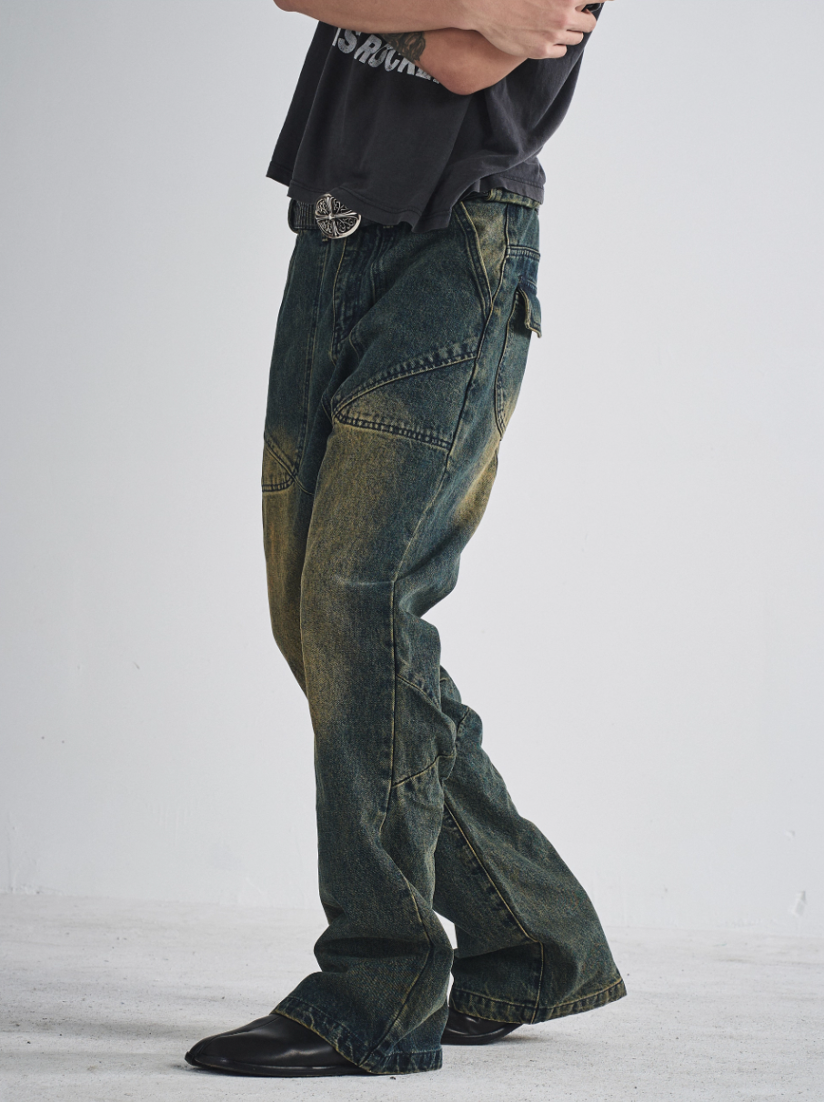 RUSURE Heavy Washed Flared Jeans - Trendy Streetwear – Face 3 Face