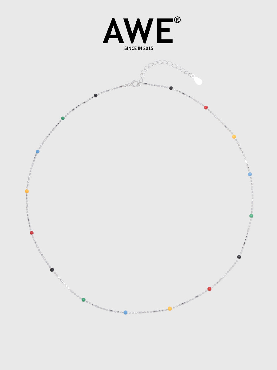 AWE Rainbow Bean Silver Beaded Chain Necklace – Face 3 Face