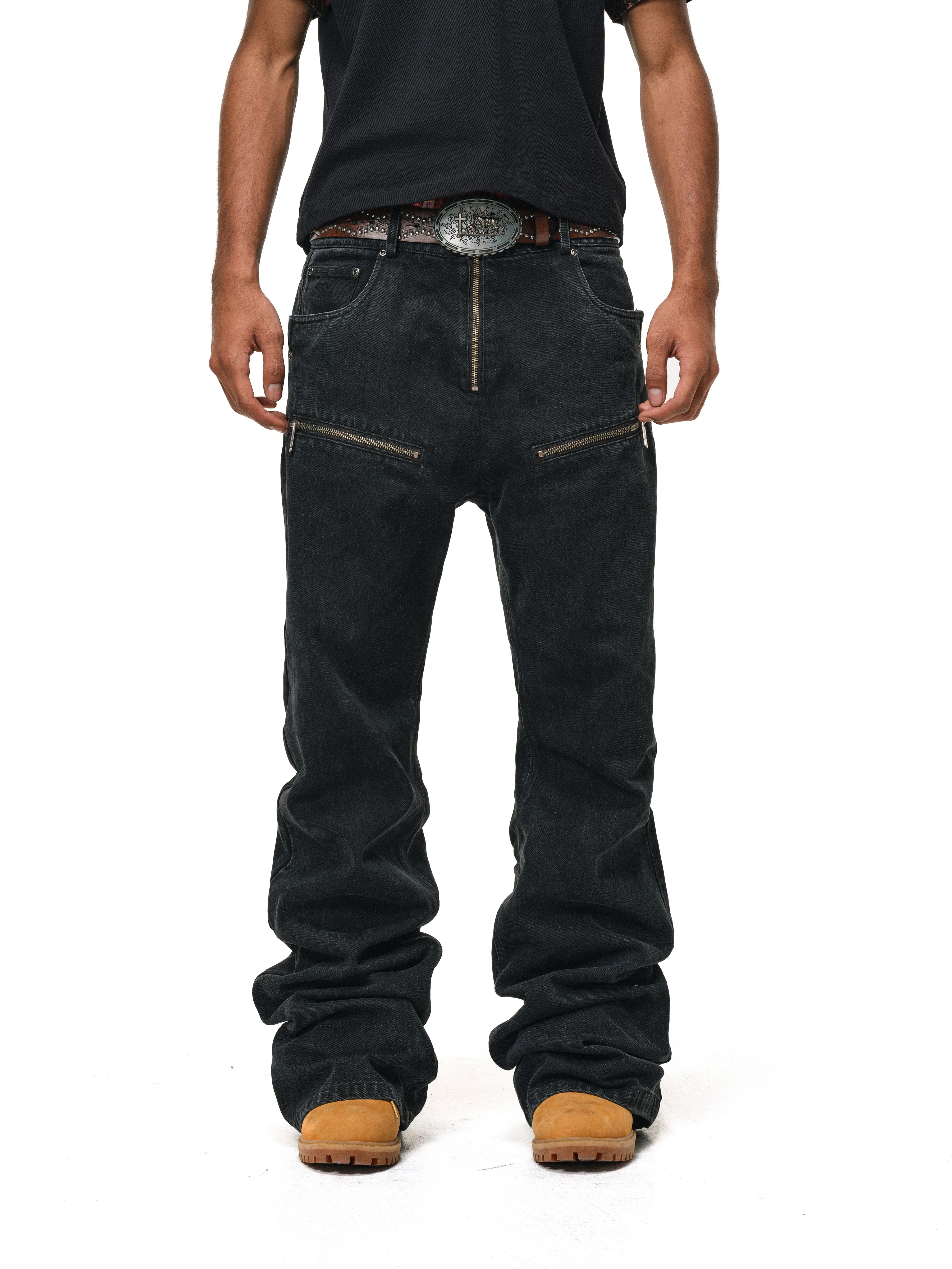 ANTIDOTE Studded Punk Zipper Flared Jeans – Face 3 Face