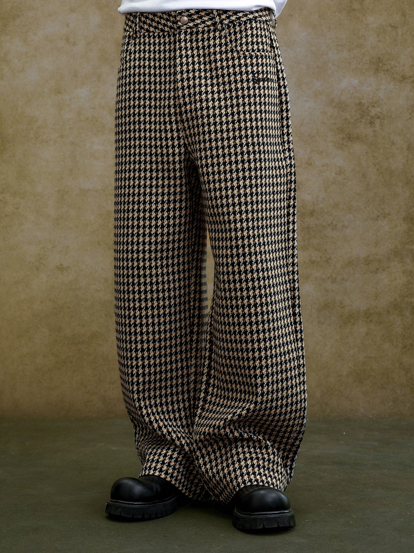 YADcrew Houndstooth Patchwork Leather Pants – Face 3 Face