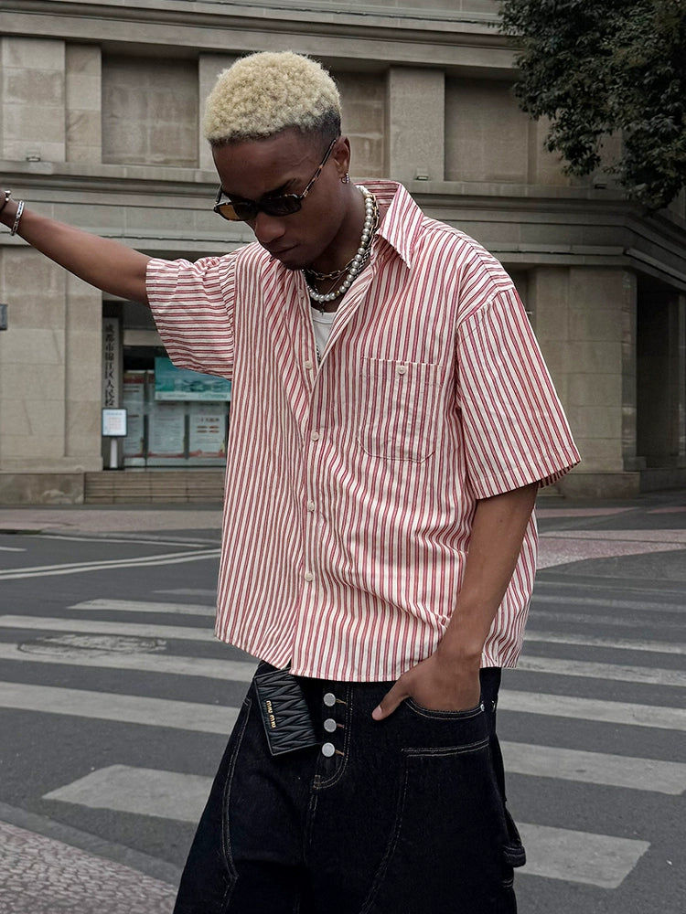 STEEPC Striped Boxy Wide Short Sleeve Shirt | Streetwear – Face 3 Face